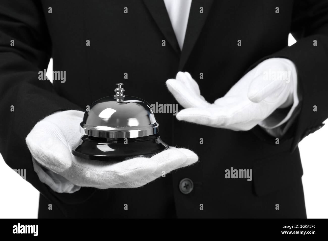 Man holding bell on white background, closeup Stock Photo - Alamy