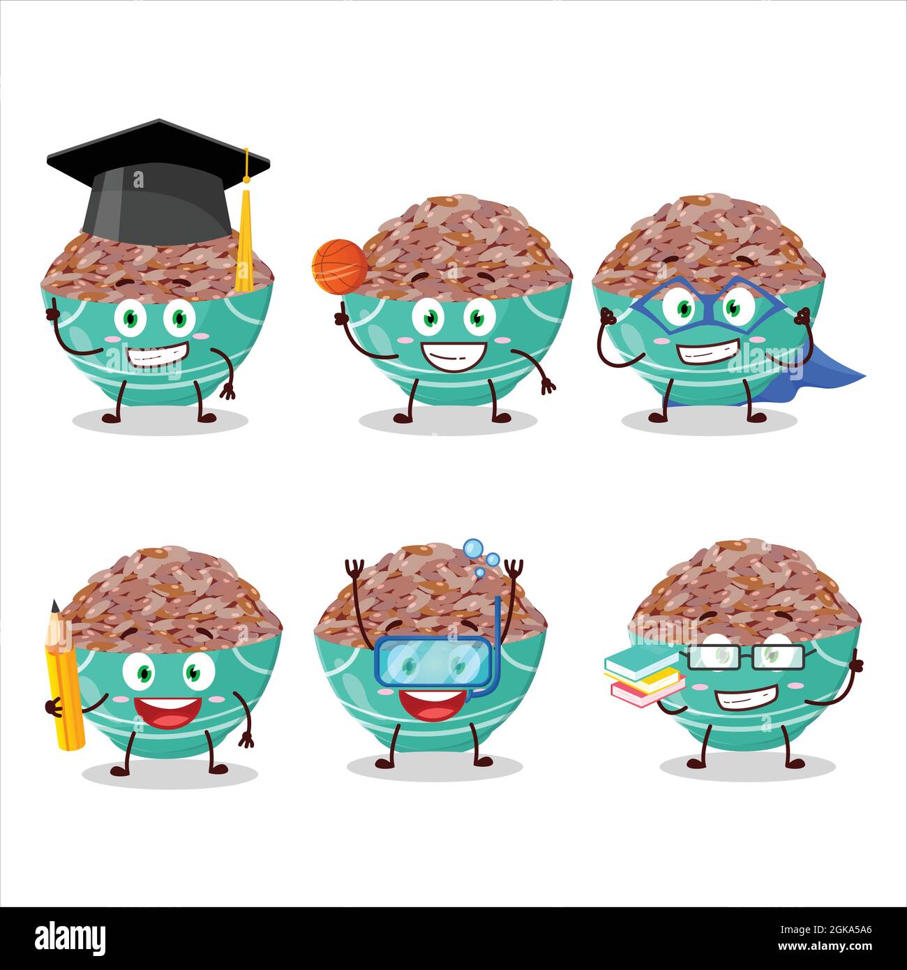 School student of red cargo rice cartoon character with various ...