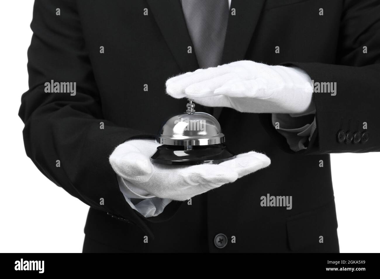 Man with bell on white background, closeup Stock Photo - Alamy