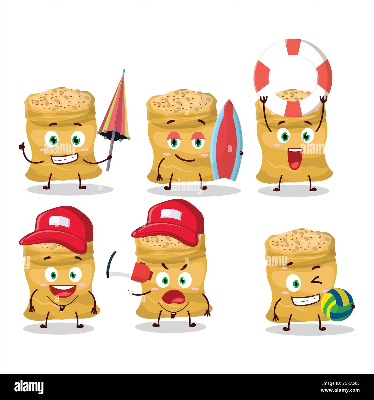 Happy Face soy beans cartoon character playing on a beach. Vector ...