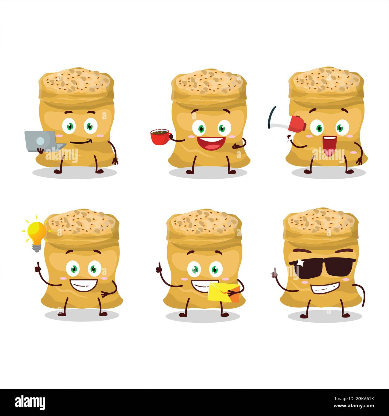 Soy beans cartoon character with various types of business emoticons ...