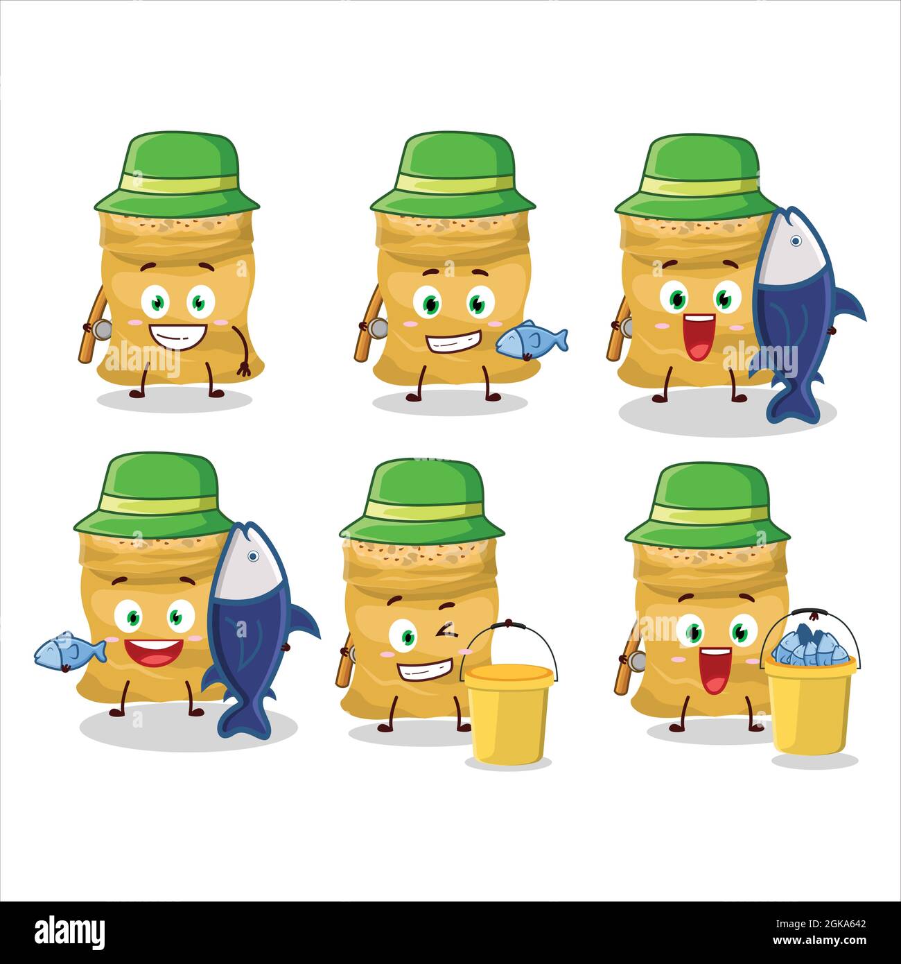 A fisherman soy beans cartoon picture catch a big fish. Vector ...