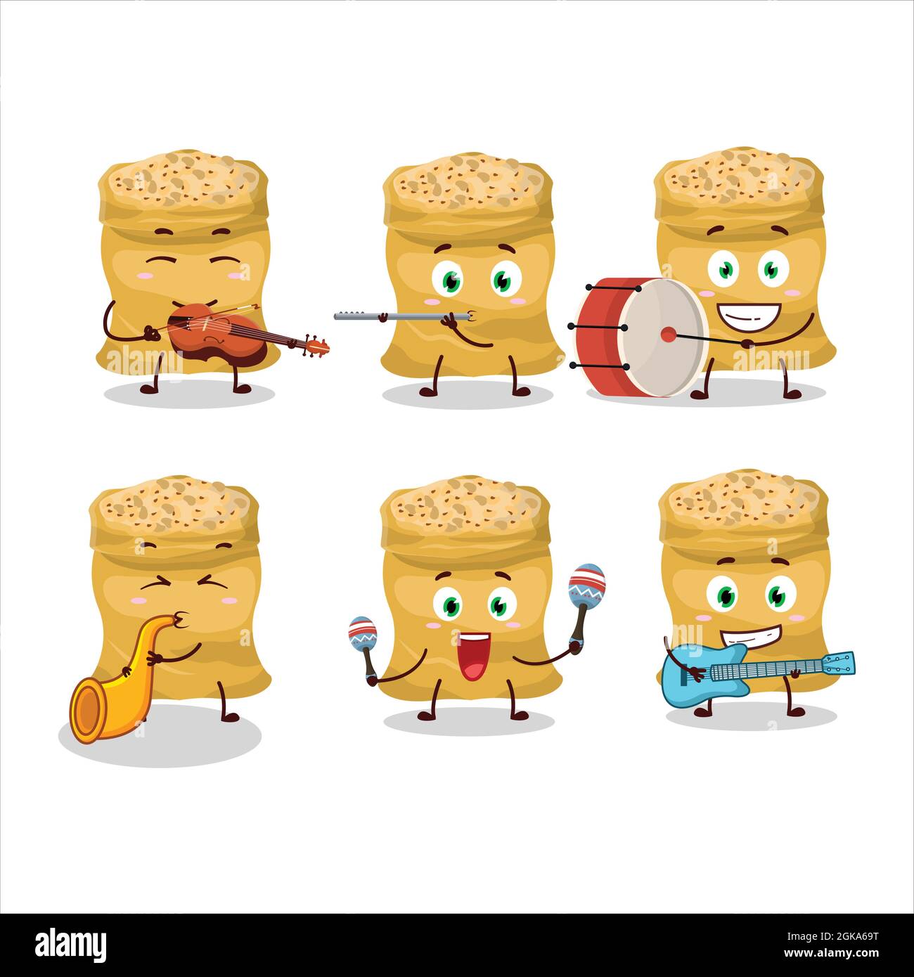 Cartoon character of soy beans playing some musical instruments. Vector ...