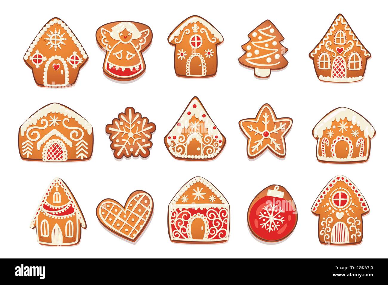 Gingerbread Houses and Cookies Set. Cute Christmas Traditional ...