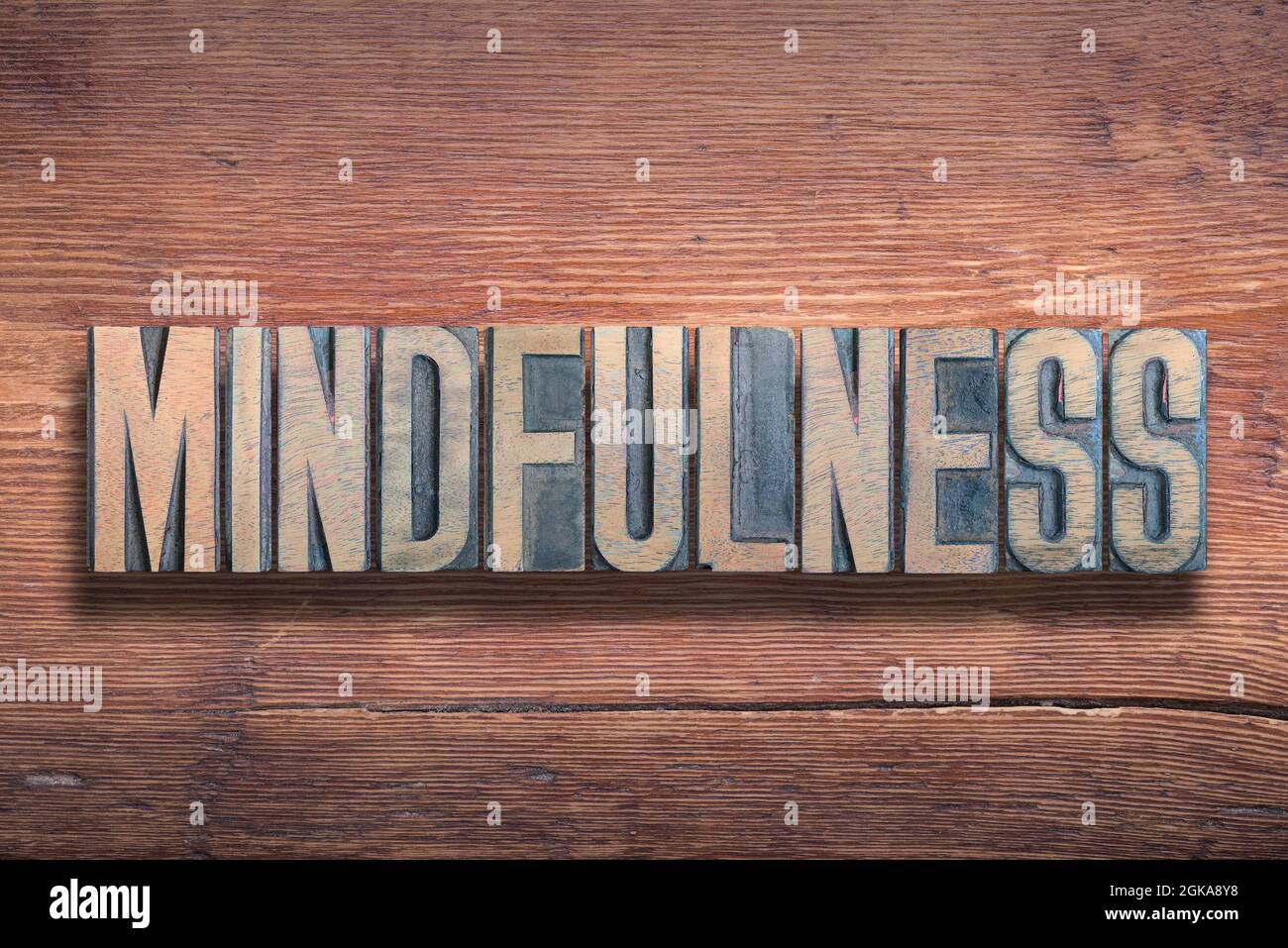 mindfulness word combined on vintage varnished wooden surface Stock ...