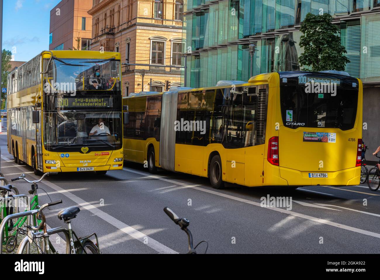 two oncoming BVG buses with the same line number Stock Photo - Alamy