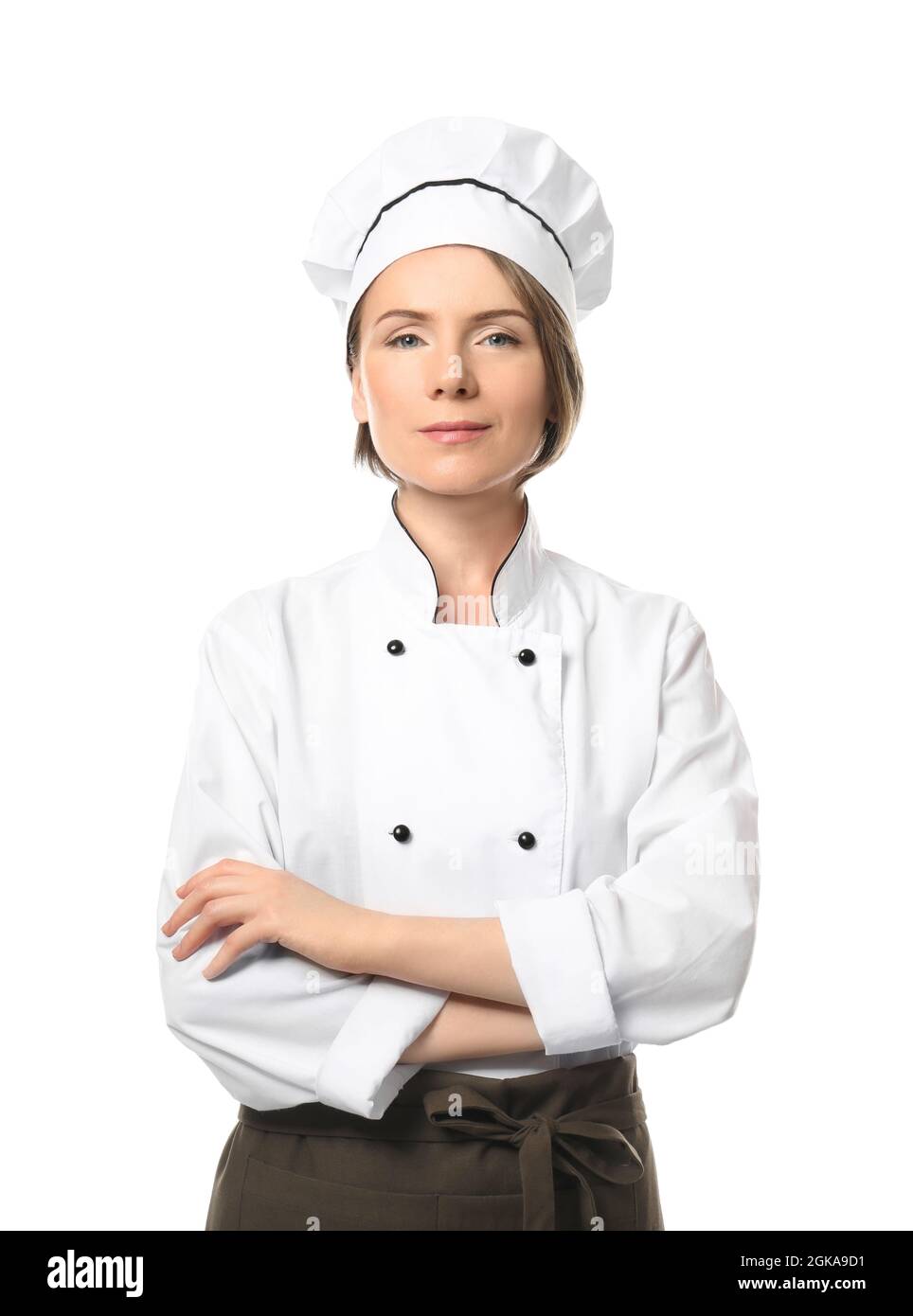 Female chef on white background Stock Photo - Alamy