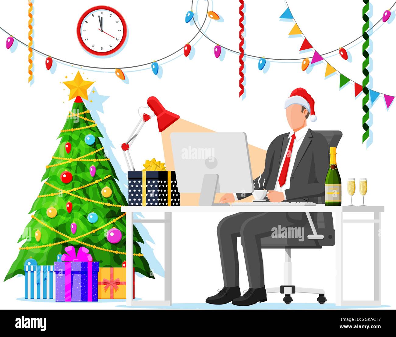 Christmas and New Year Office Desk Workspace Stock Vector Image & Art ...