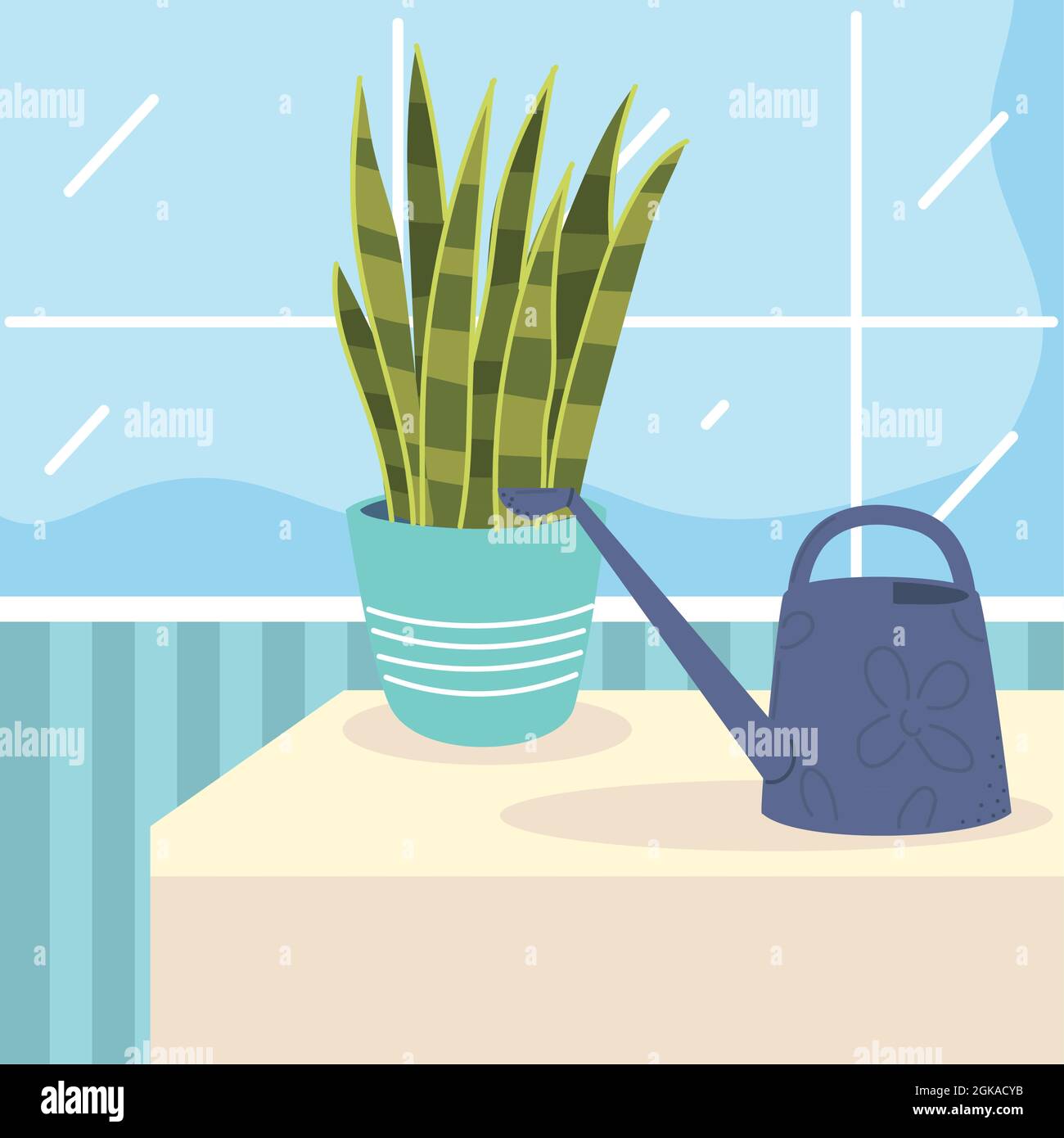 plan in pot and watering can Stock Vector Image & Art - Alamy