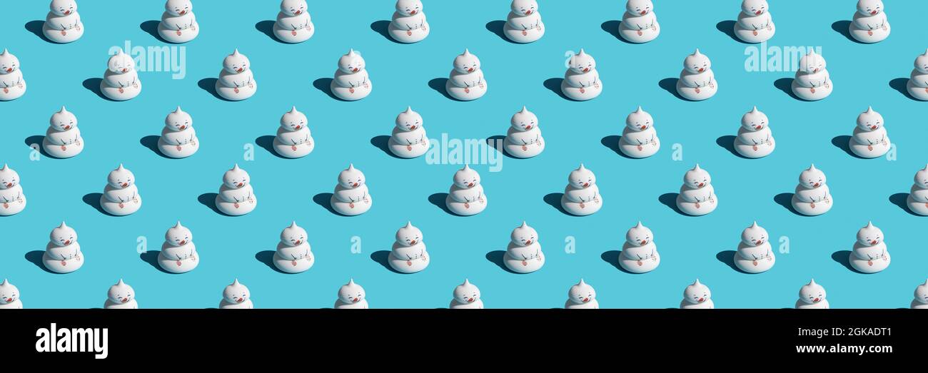 Banner with pattern of funny snowmen on blue background, as a backdrop ...