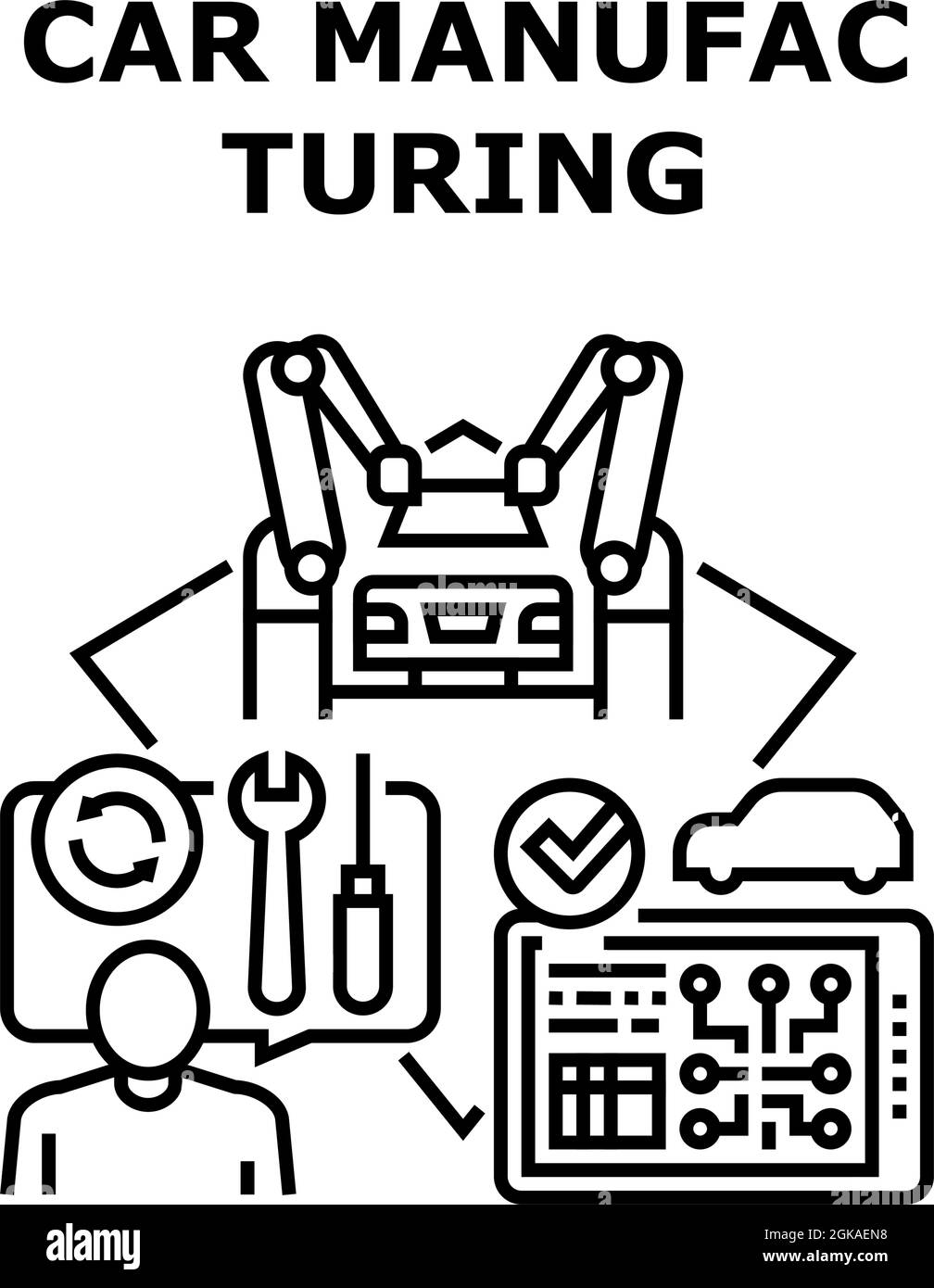 Car Manufacturing Plant Concept Black Illustration Stock Vector Image ...