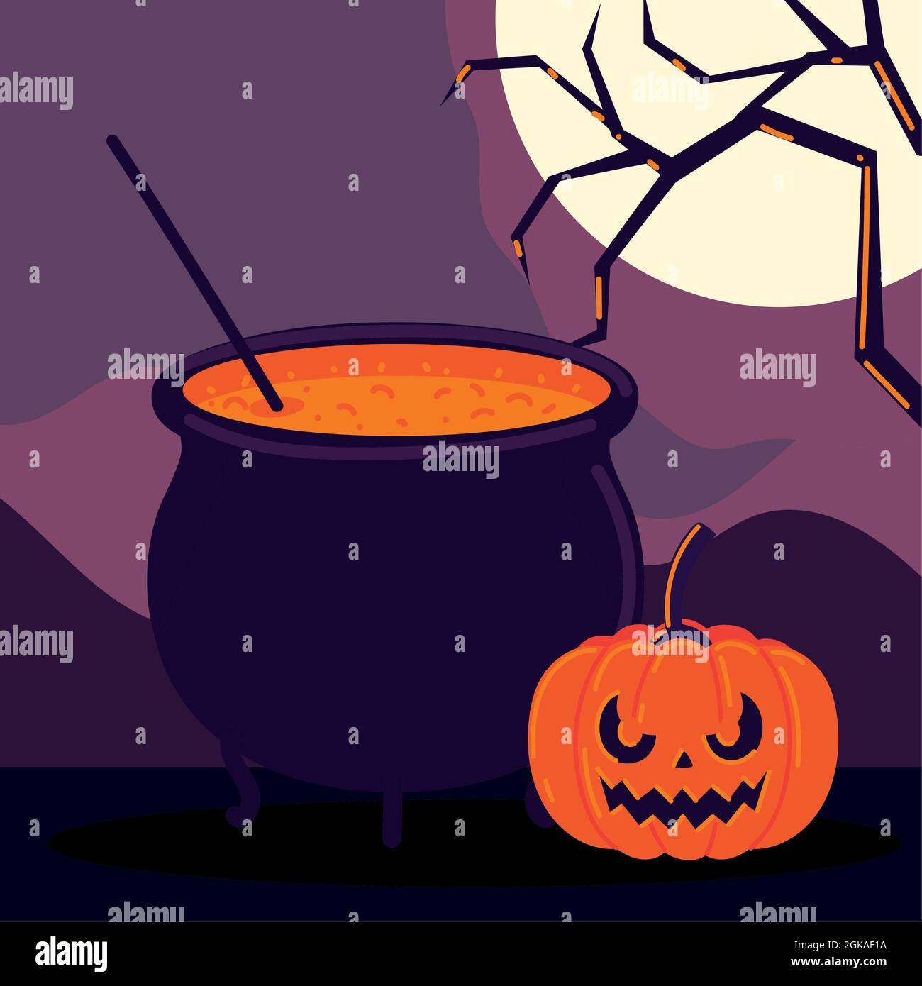 halloween pumpkin and cauldron Stock Vector Image & Art - Alamy