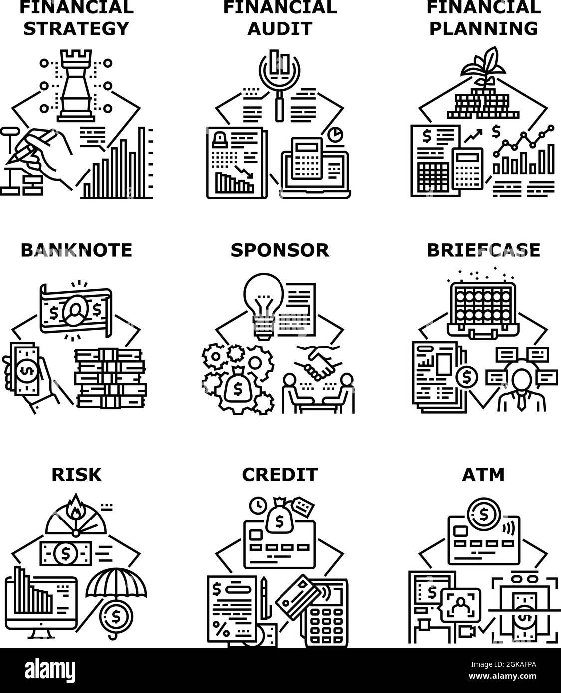 Financial Strategy Set Icons Vector Illustrations Stock Vector Image ...
