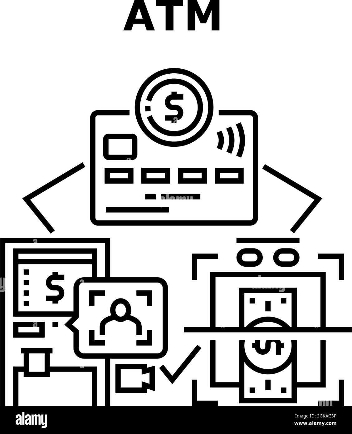 Atm Banking Machine Concept Black Illustration Stock Vector Image & Art ...