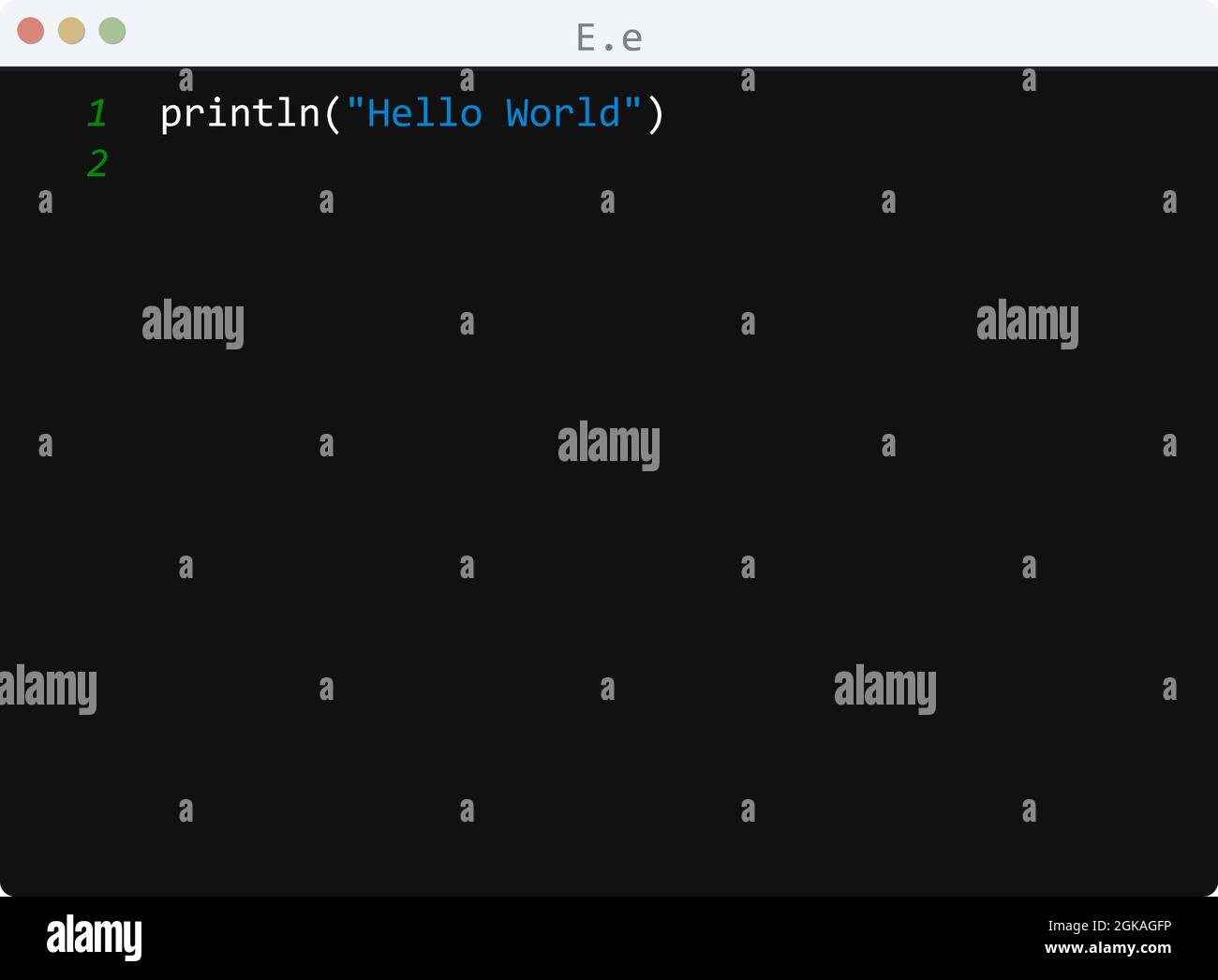 E language Hello World program sample in editor window illustration Stock Vector Image & Art - Alamy