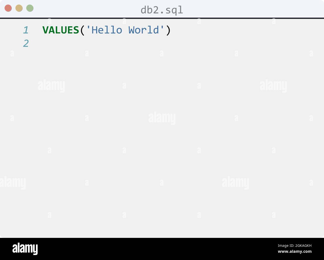 db2 language Hello World program sample in editor window illustration Stock Vector Image & Art ...