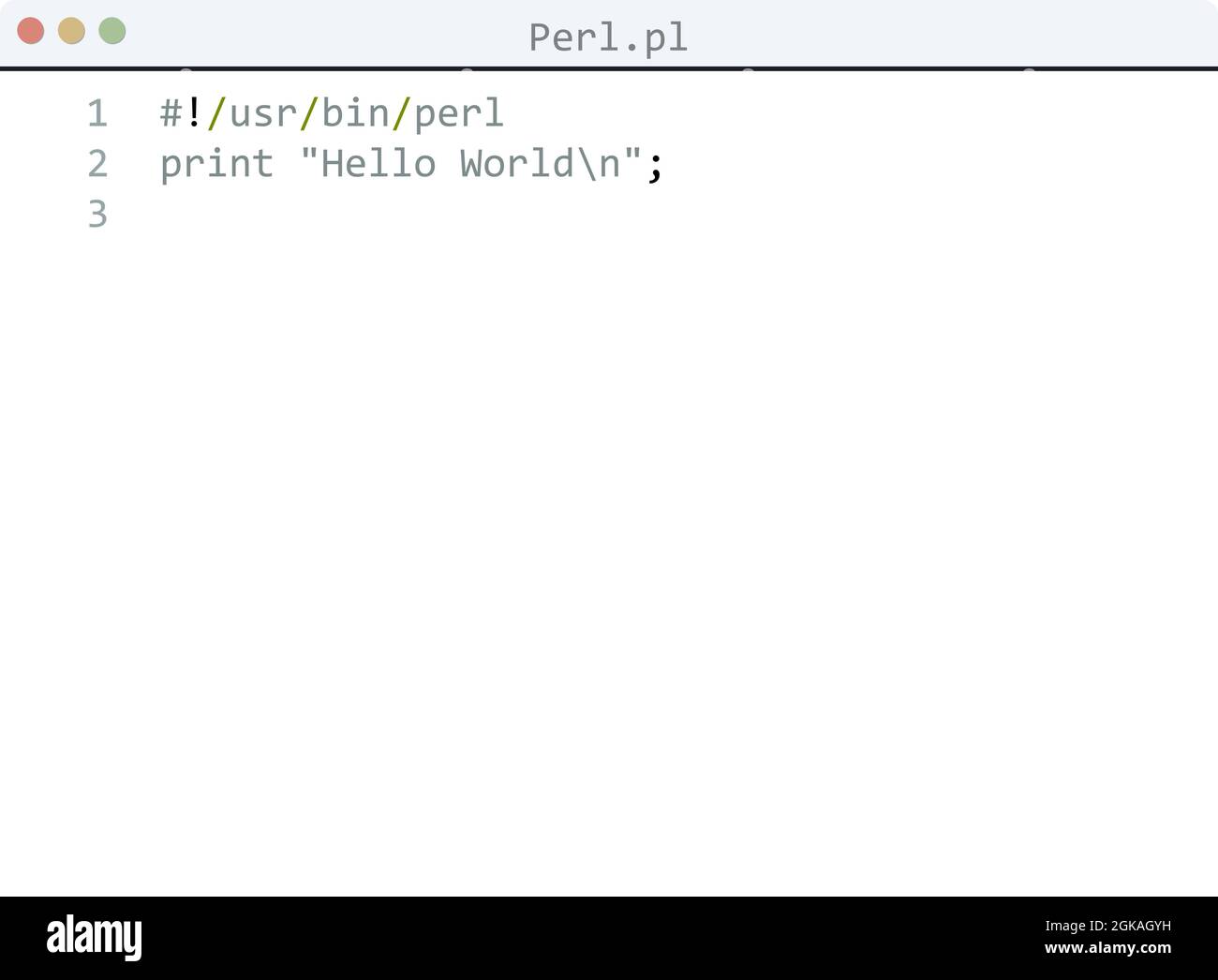 Perl Language Hello World Program Sample In Editor Window Illustration Stock Vector Image And Art 2862