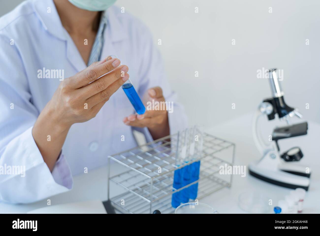 Scientist wear lab coat and protective wear are working with research ...