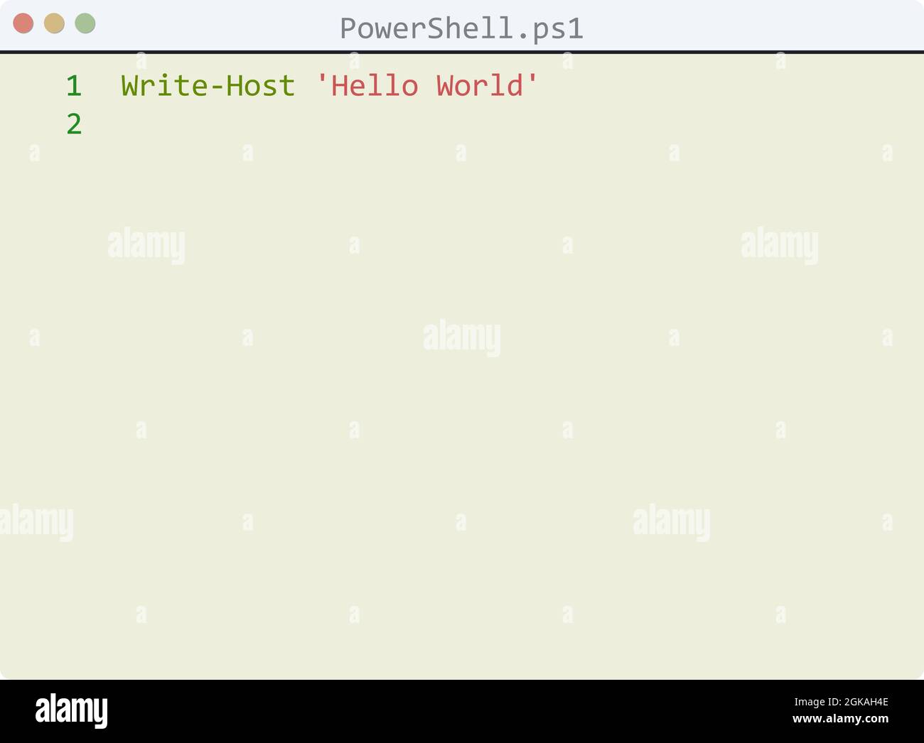 Powershell Language Hello World Program Sample In Editor Window