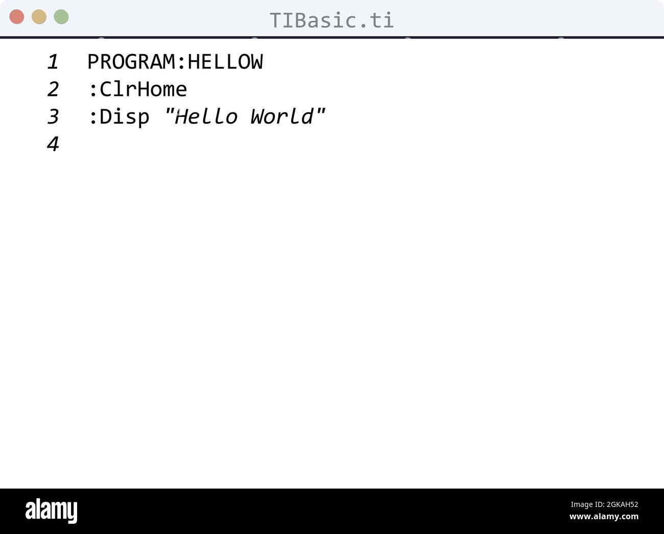 TIBasic language Hello World program sample in editor window ...
