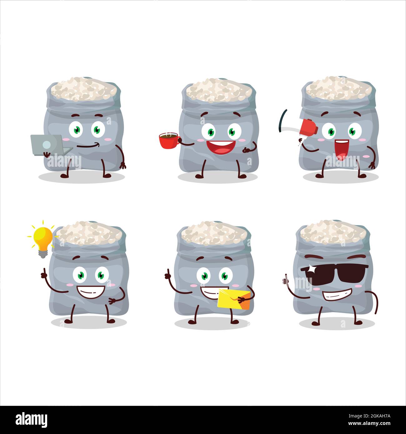 White beans cartoon character with various types of business emoticons ...