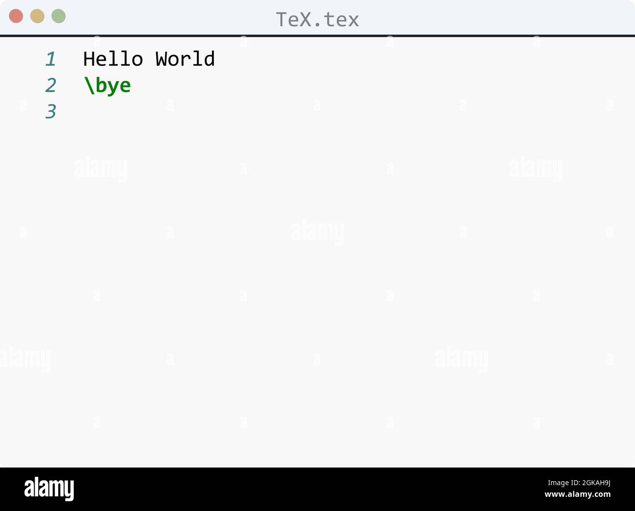 TeX language Hello World program sample in editor window illustration ... TeX language Hello World program sample in editor window illustration ...
