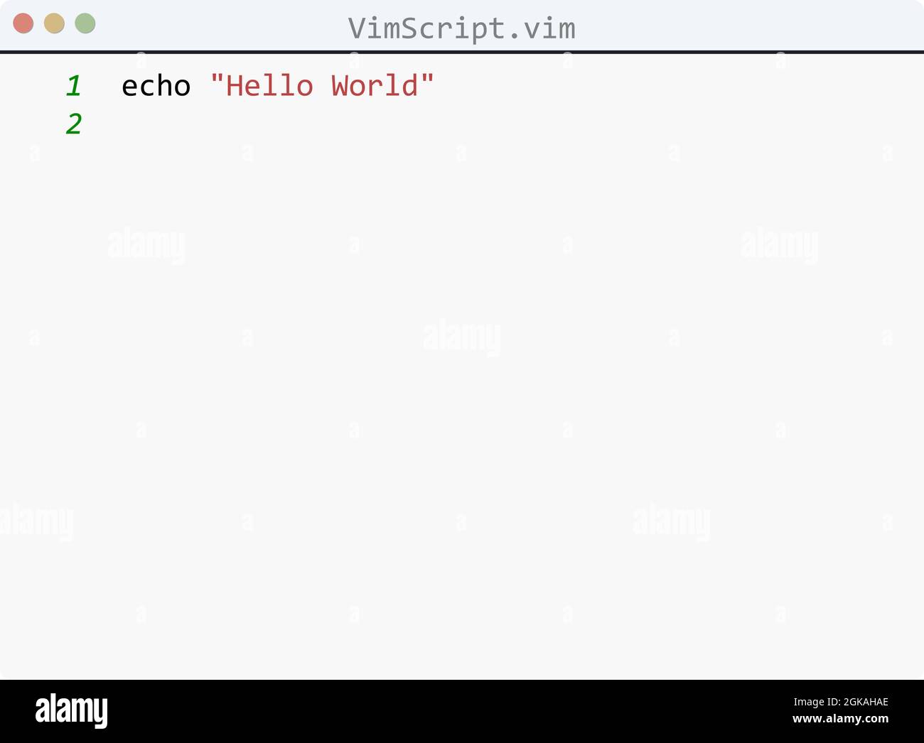 Vimscript Language Hello World Program Sample In Editor Window Illustration Stock Vector Image