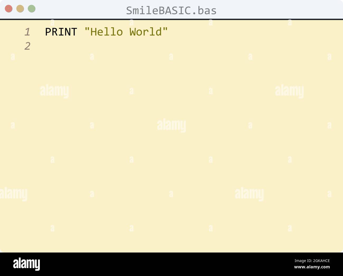 SmileBASIC language Hello World program sample in editor window illustration Stock Vector Image ...