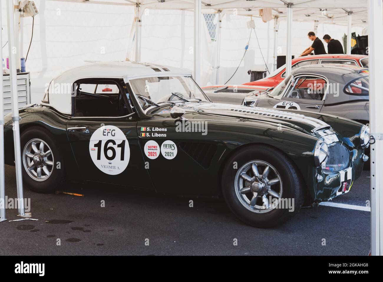 Italy, september 12 2021. Vallelunga classic. Austin Healey 100-4 vintage racing car of the ...