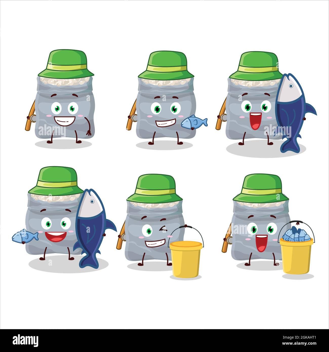 A fisherman white beans cartoon picture catch a big fish. Vector ...