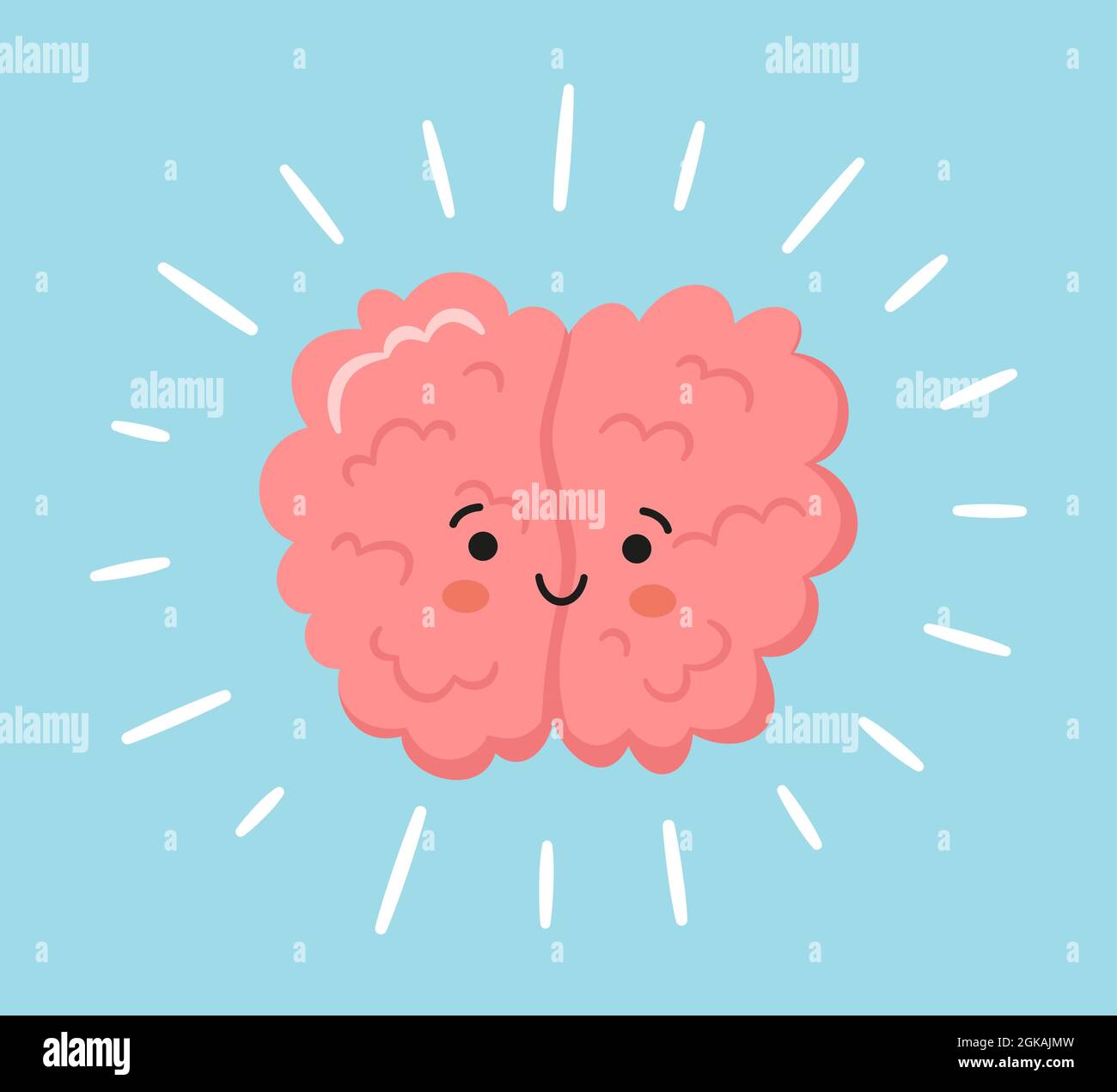 Kawaii happy human brain character. Hand drawn symbol of healthy mind ...
