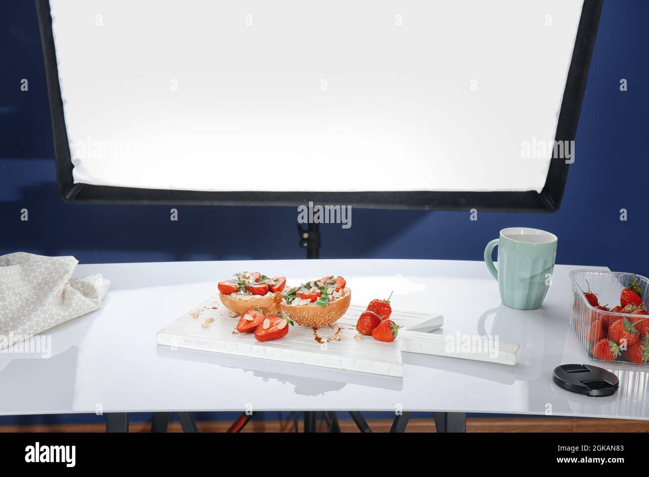 Photo studio with professional lighting equipment during shooting food ...