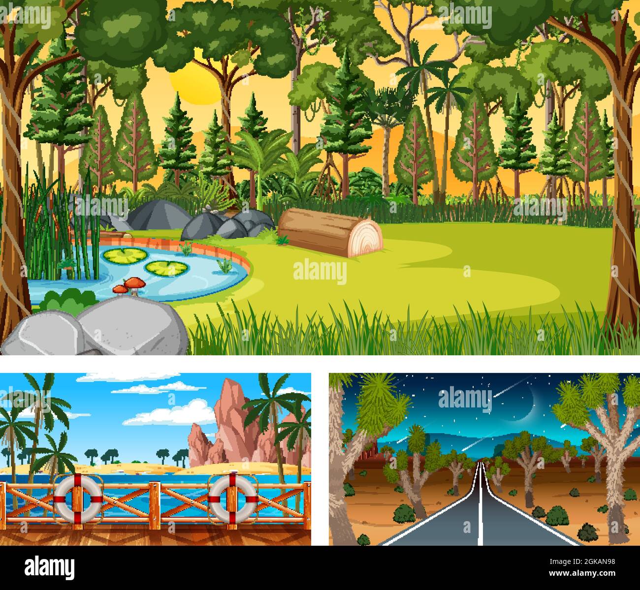 Three different nature landscape scenes illustration Stock Vector Image ...