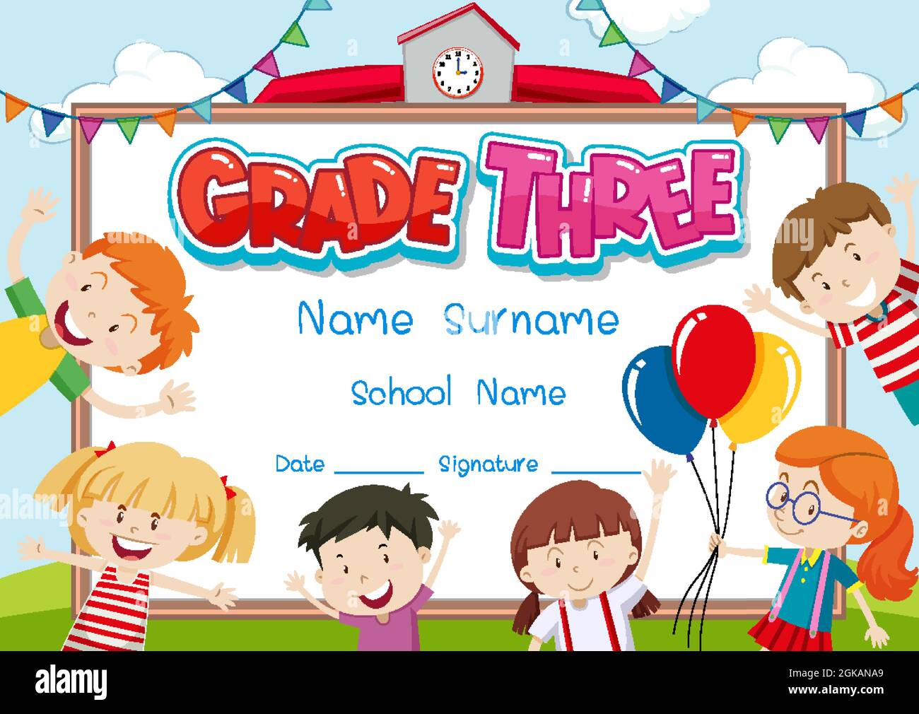 Grade three diploma or certificate template illustration Stock Vector ...