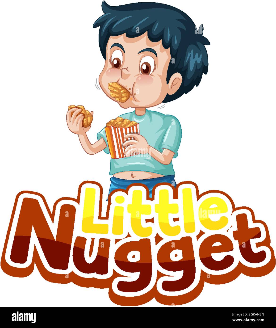 Little Nugget logo text design with a boy eating chicken nuggets ...
