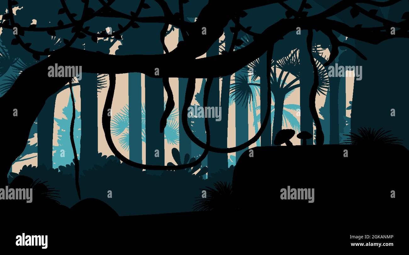 Silhouette jungle landscape background illustration Stock Vector Image ...