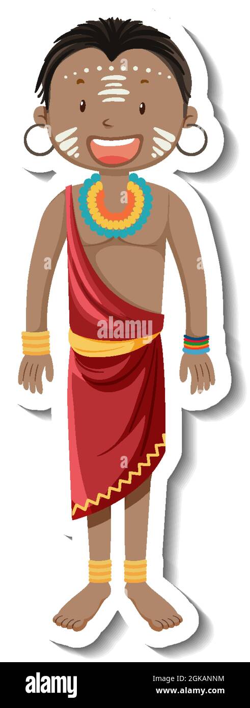 African tribal man cartoon character sticker illustration Stock Vector ...