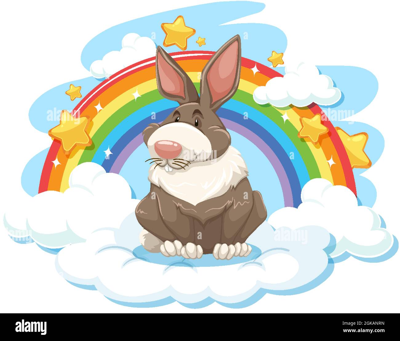 Cute rabbit on the cloud with rainbow illustration Stock Vector Image ...