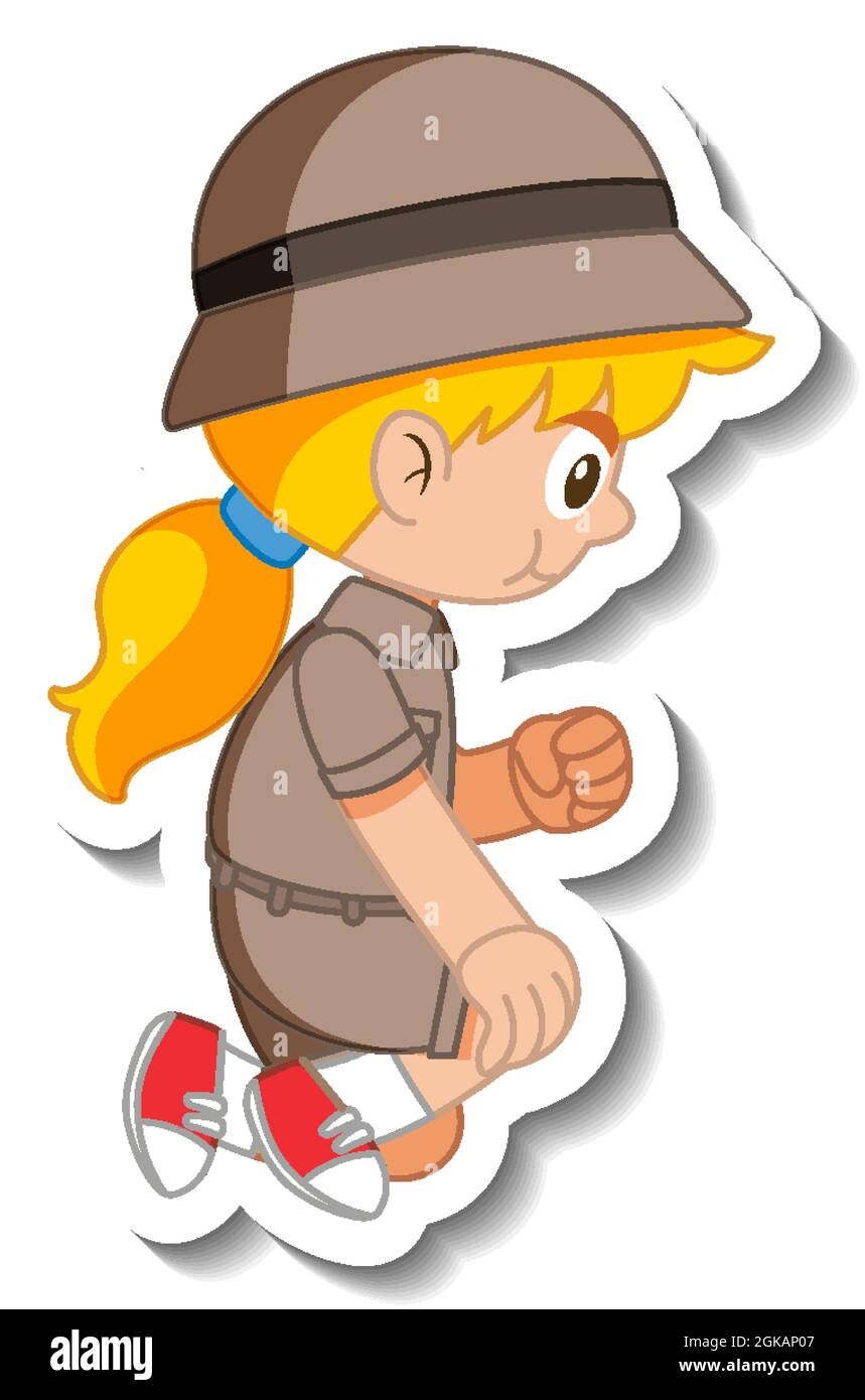 Little girl scout cartoon character sticker illustration Stock Vector ...