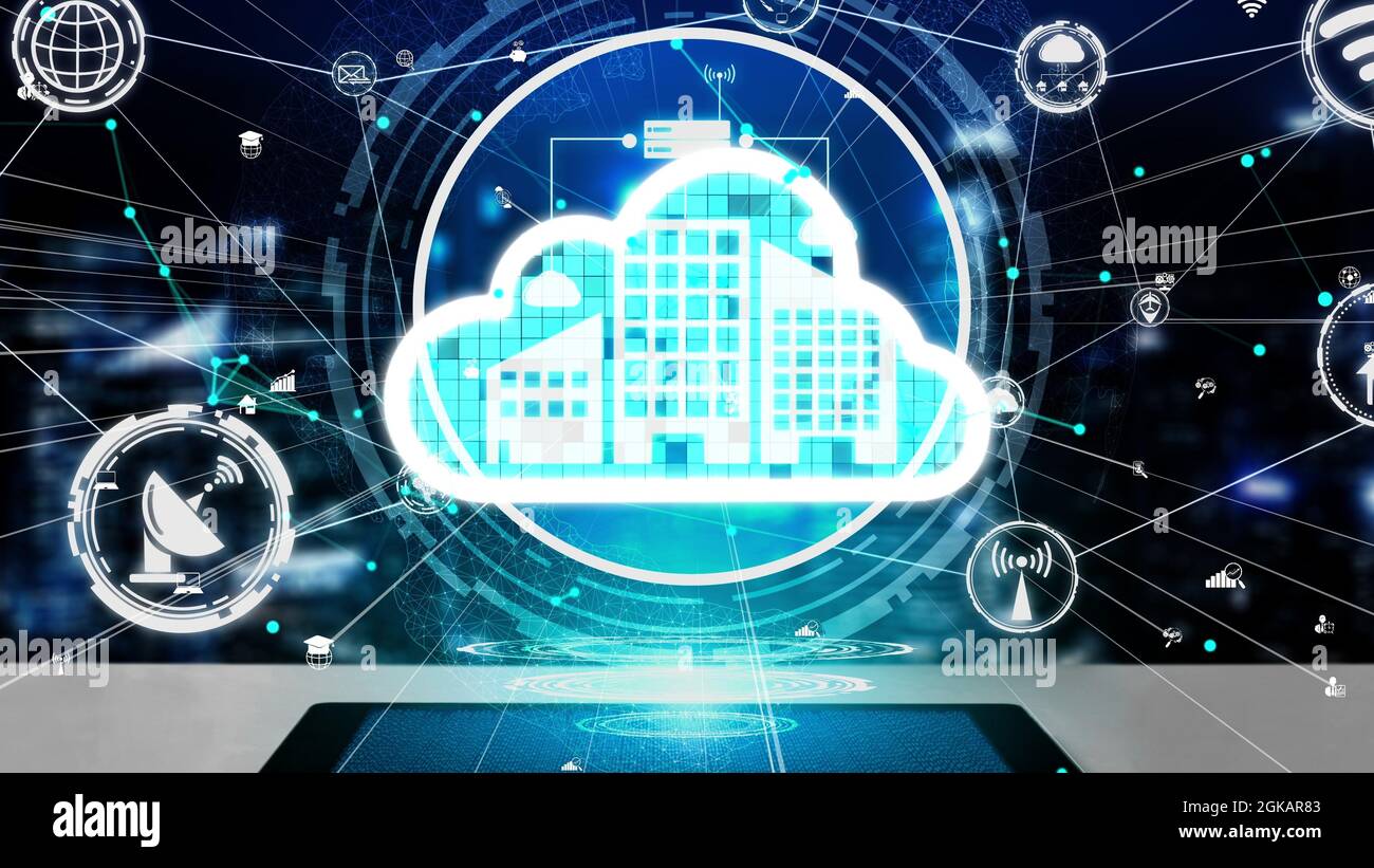 Conceptual cloud computing and data storage technology for future innovation . 3D render ...