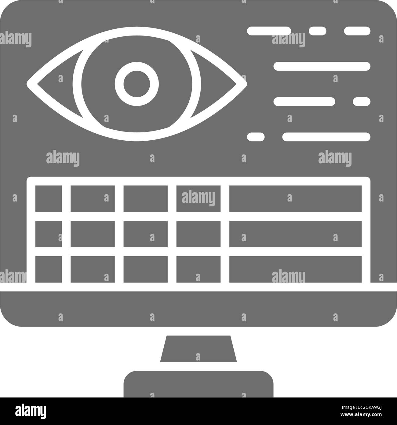 Monitor with patient personal page, medical eye history grey icon Stock ...