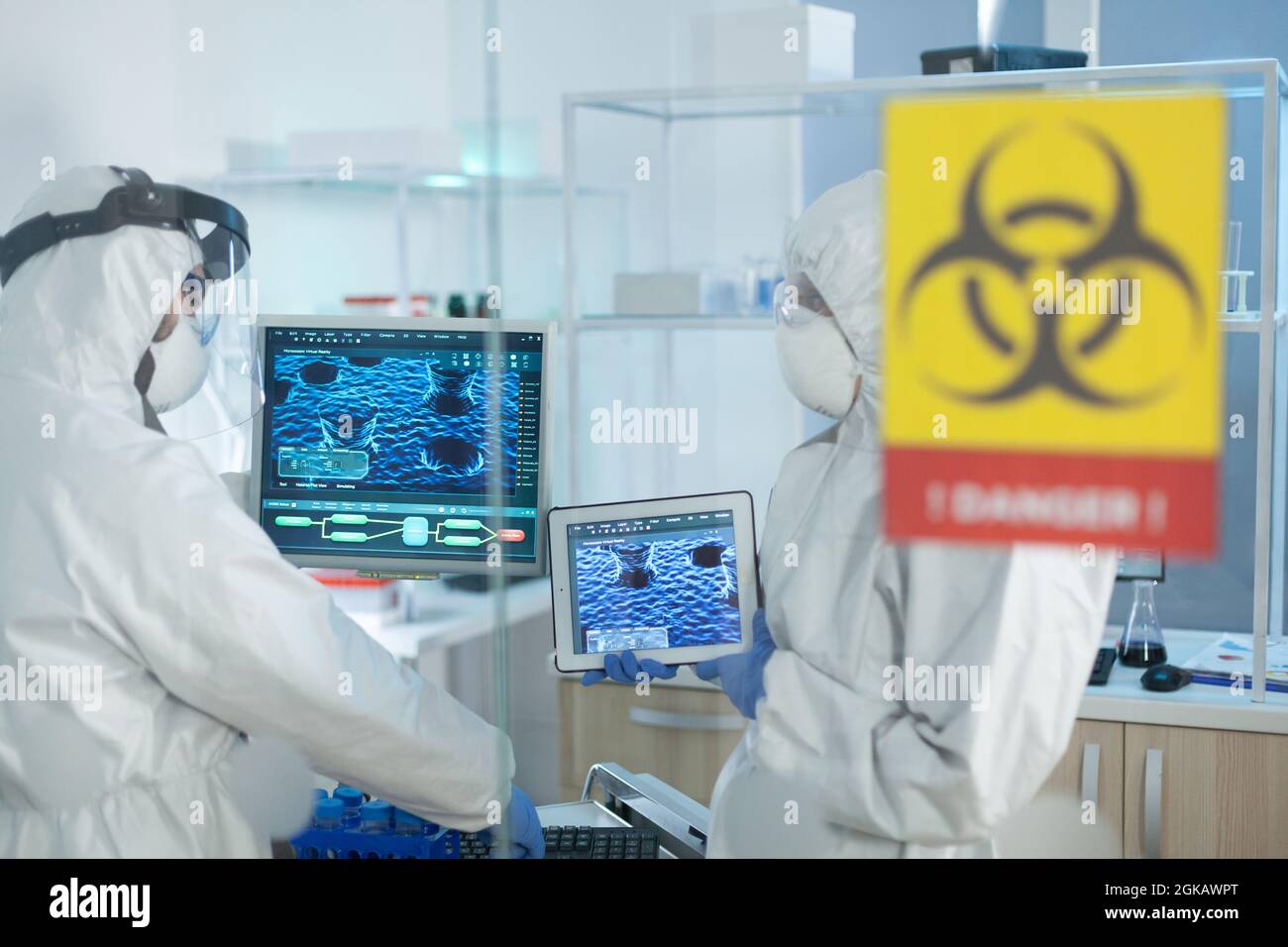 Medical teamwork with protective equipment against covid19 analyzing ...