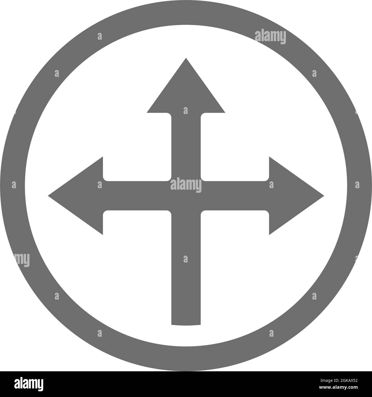 Arrow cross, three-way, different directional arrows symbol grey icon ...