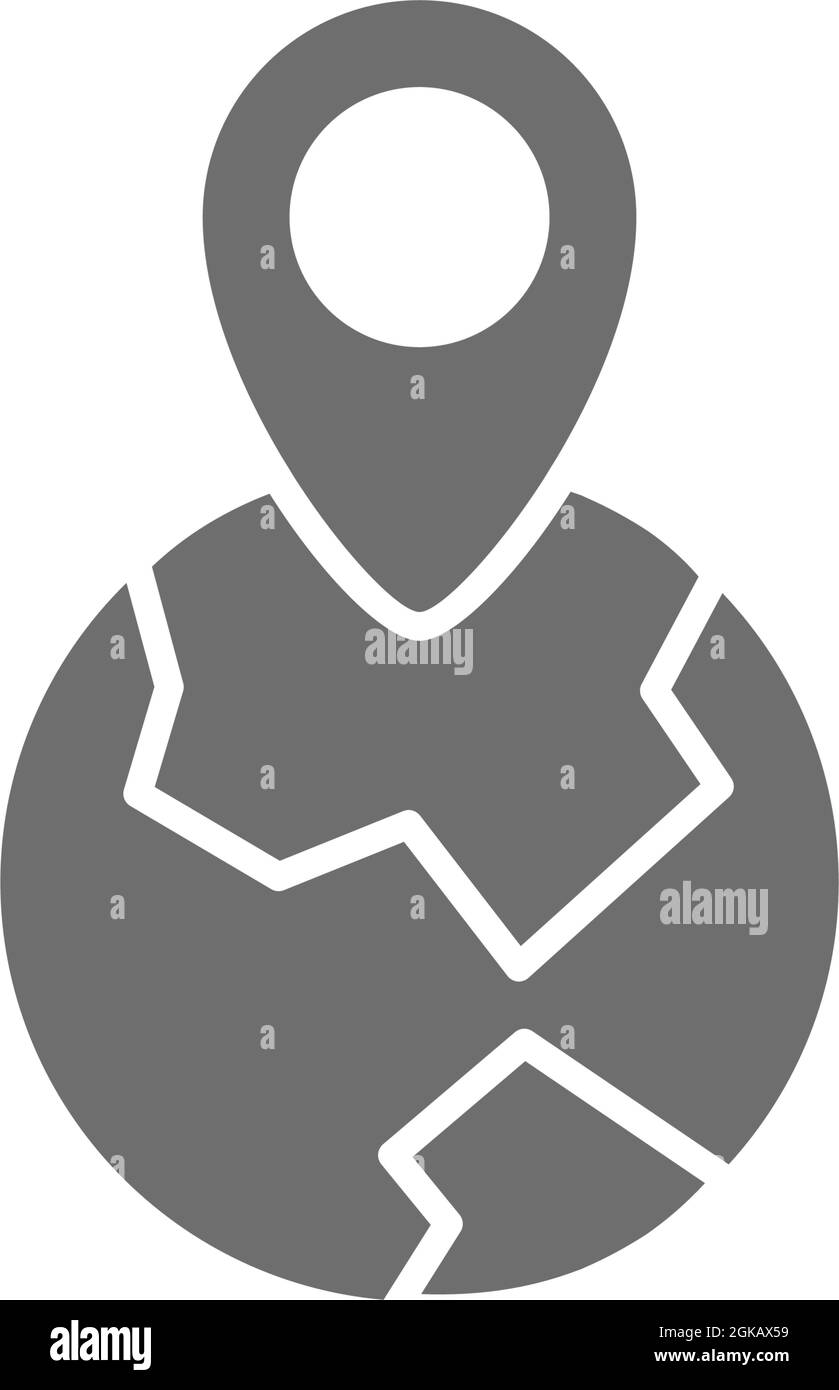 Globe with destination mark, navigation, location pin on earth grey ...