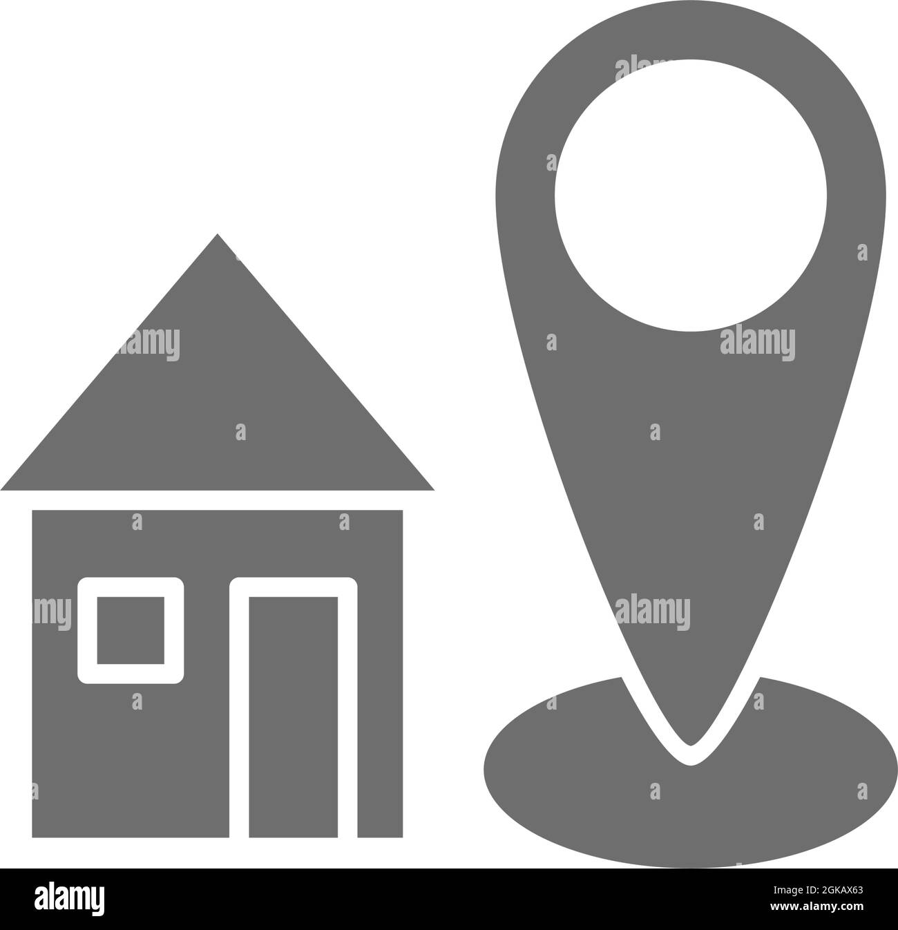 Home address, house with destination mark, geolocation grey icon Stock ...