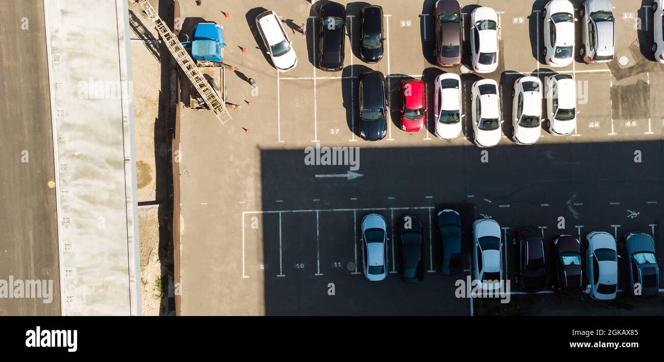 Car park seen from above with many empty parking lots Stock Photo - Alamy