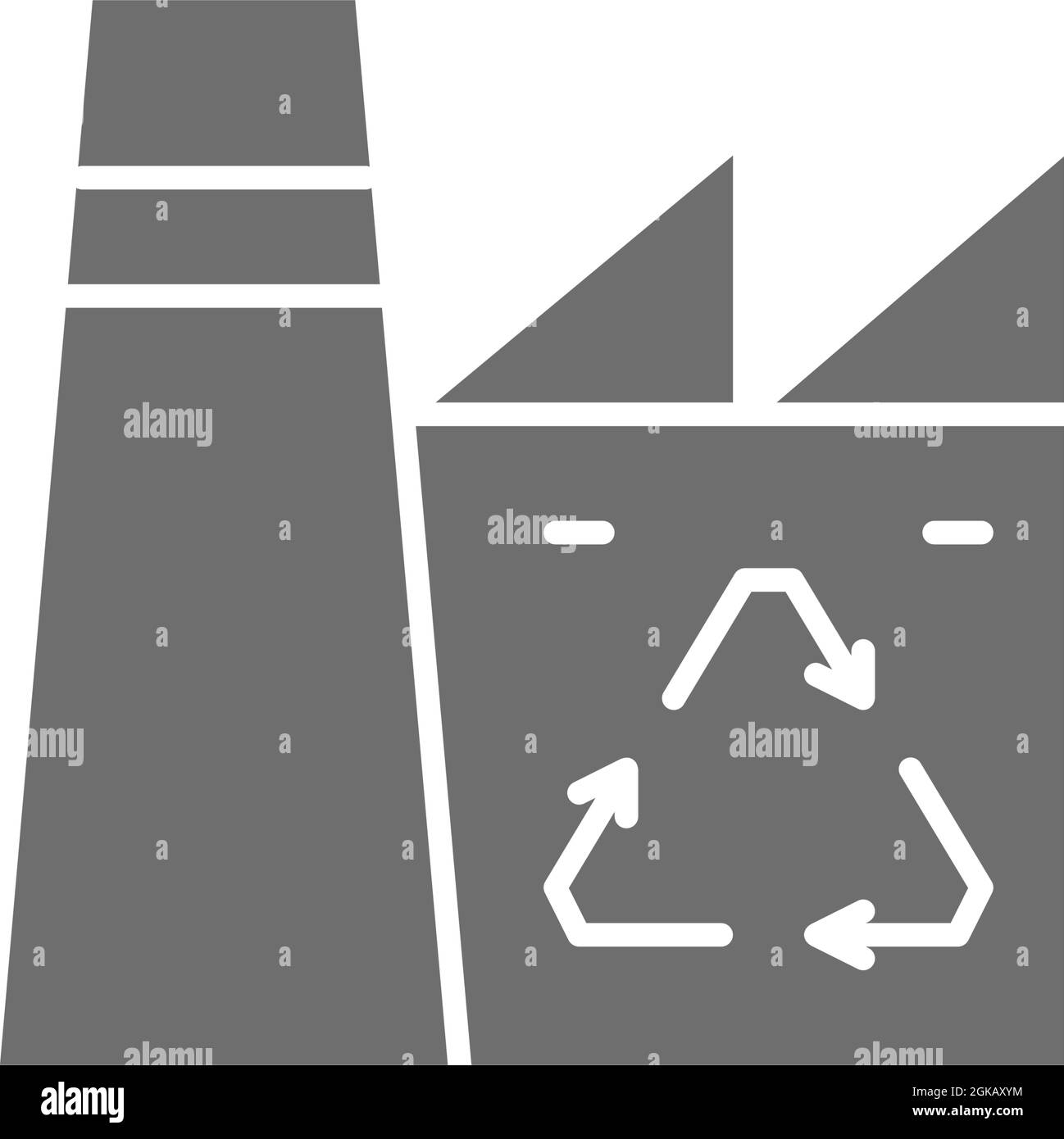 Plant recycling garbage, industrial waste factory grey icon Stock ...