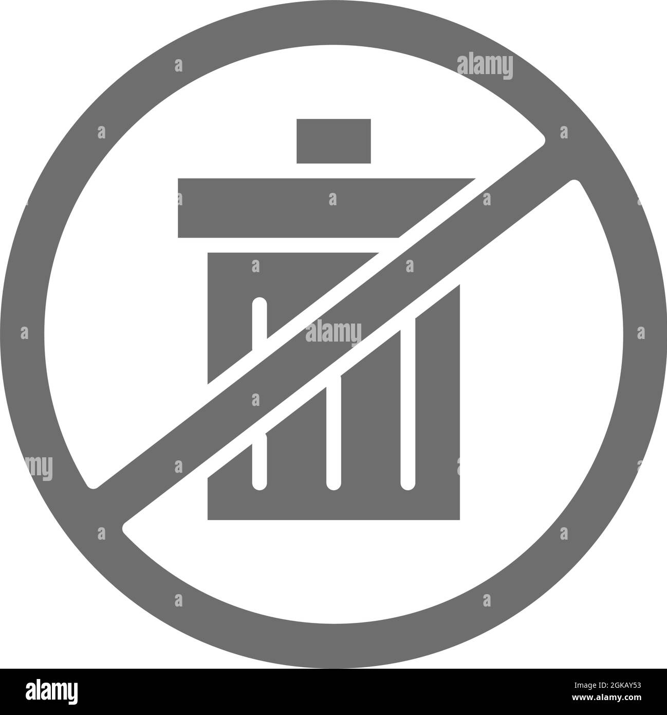 Forbidden sign with trash can, garbage free, no waste grey icon Stock ...
