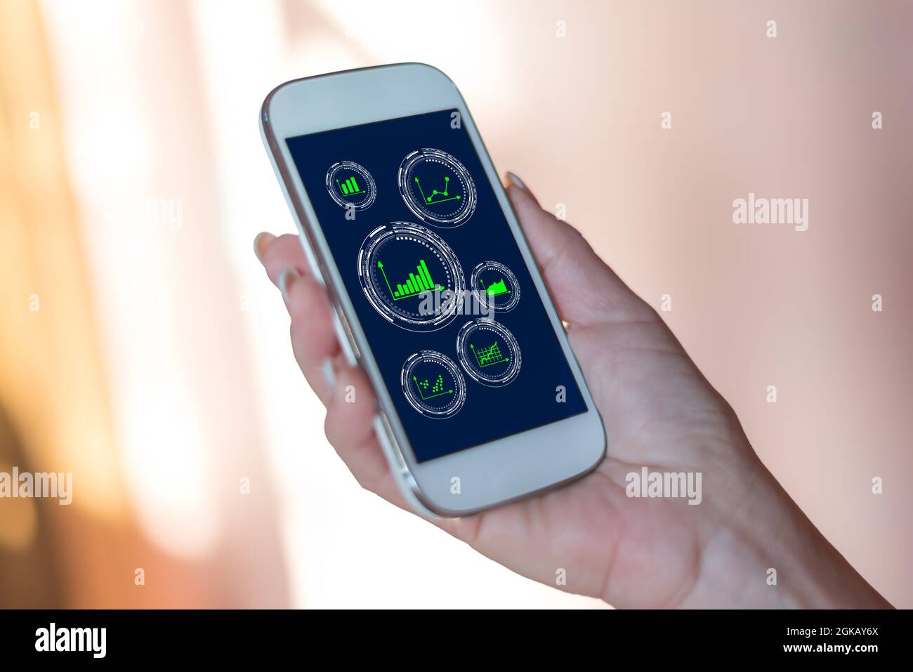Smartphone screen displaying a graphical analysis concept Stock Photo ...