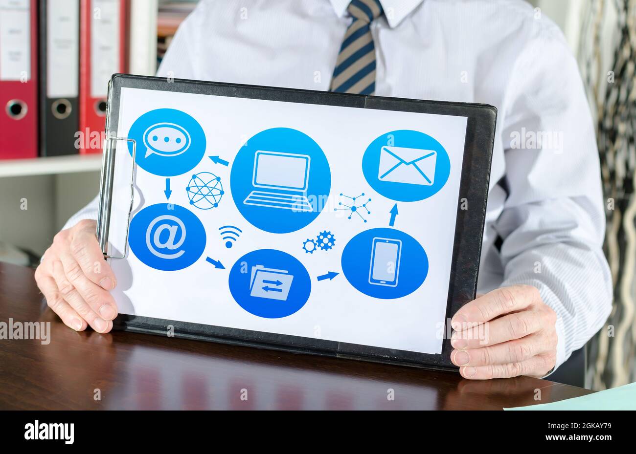 Email sending concept shown by a businessman Stock Photo - Alamy